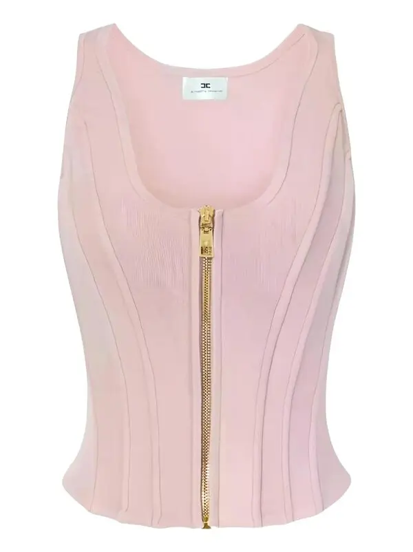 Elisabetta Franchi Ribbed Zip Top - Pink