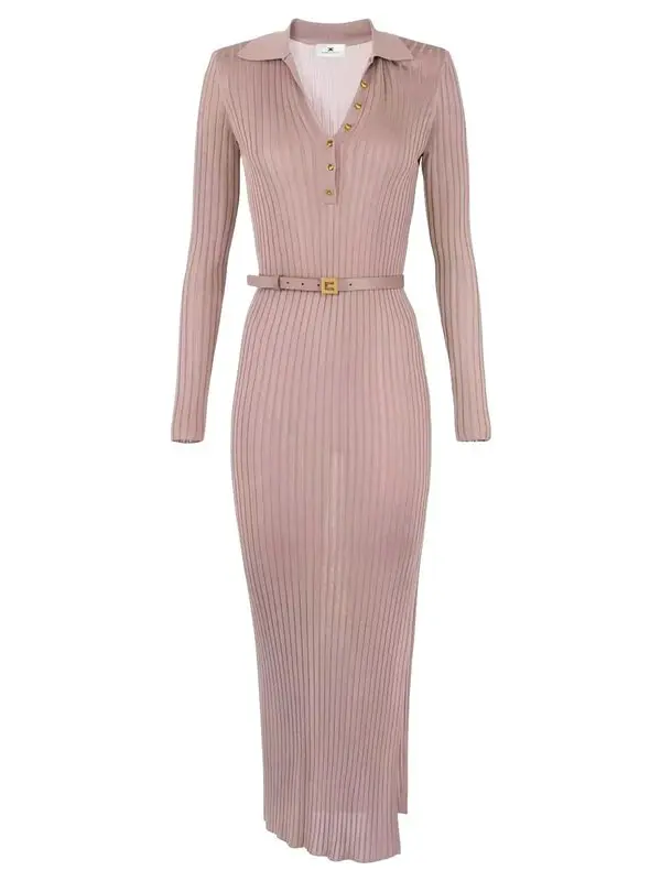 Elisabetta Franchi Ribbed-knit Polo Midi Dress - Pink