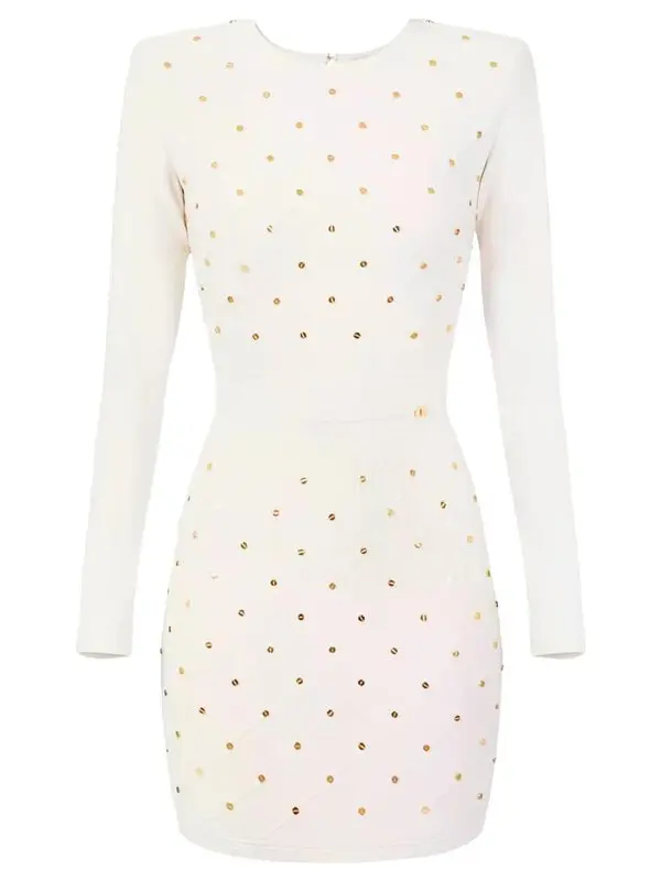 Elisabetta Franchi Diamond-pattern Button Mini Dress - White