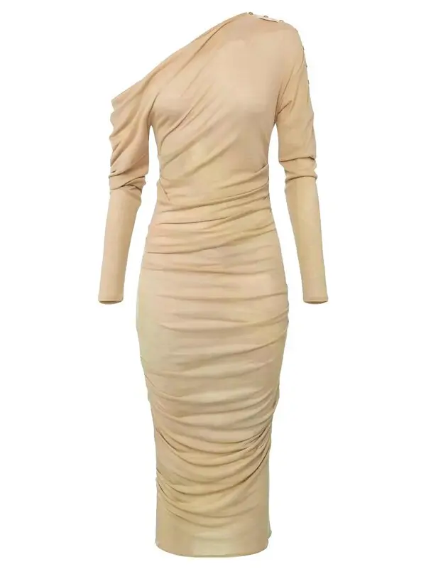 Elisabetta Franchi Asymmetric Draped Midi Dress - Neutrals
