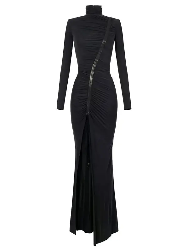 Elisabetta Franchi High-neck Draping Maxi Dress - Black