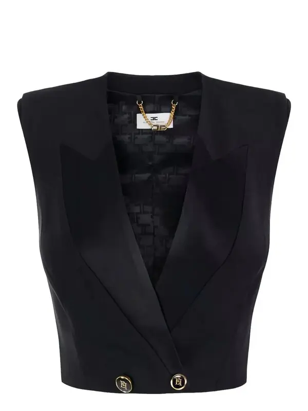 Elisabetta Franchi Satin Lapel Button Waistcoat - Black