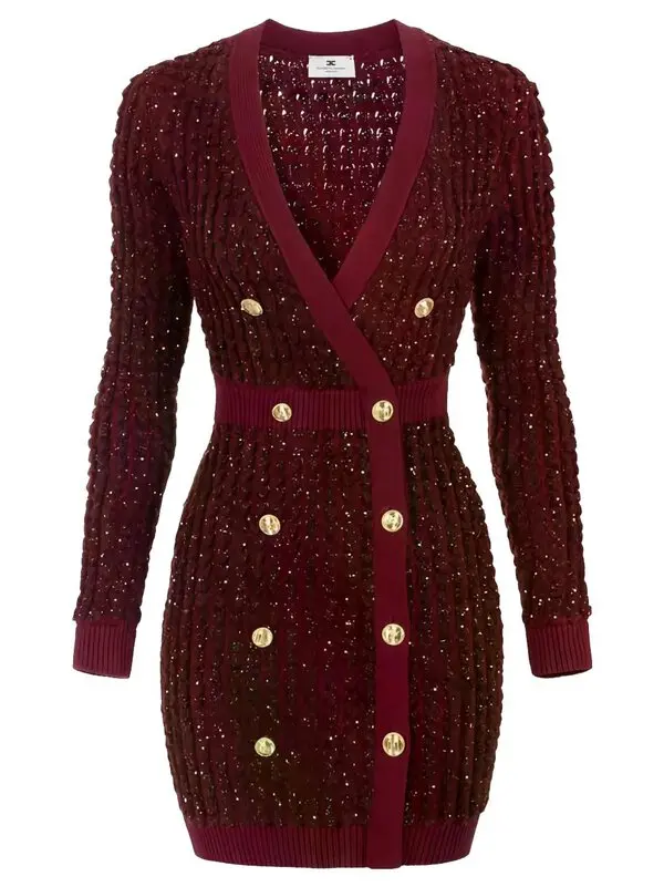 Elisabetta Franchi Bouclé-knit Sequin-embellished Mini Dress - Red