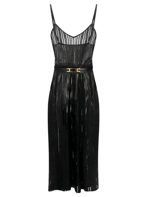 Elisabetta Franchi Laminated Ribbed Midi Dress - Black