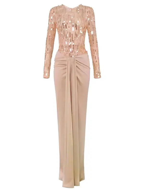 Elisabetta Franchi Red Carpet Sequin Embellished Draped Dress - Neutrals