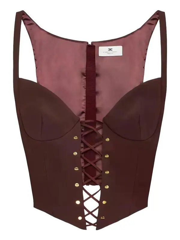 Elisabetta Franchi Lace-up Button Bustier Top - Red