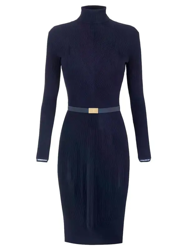 Elisabetta Franchi Ribbed Long-sleeve Mini Dress - Blue