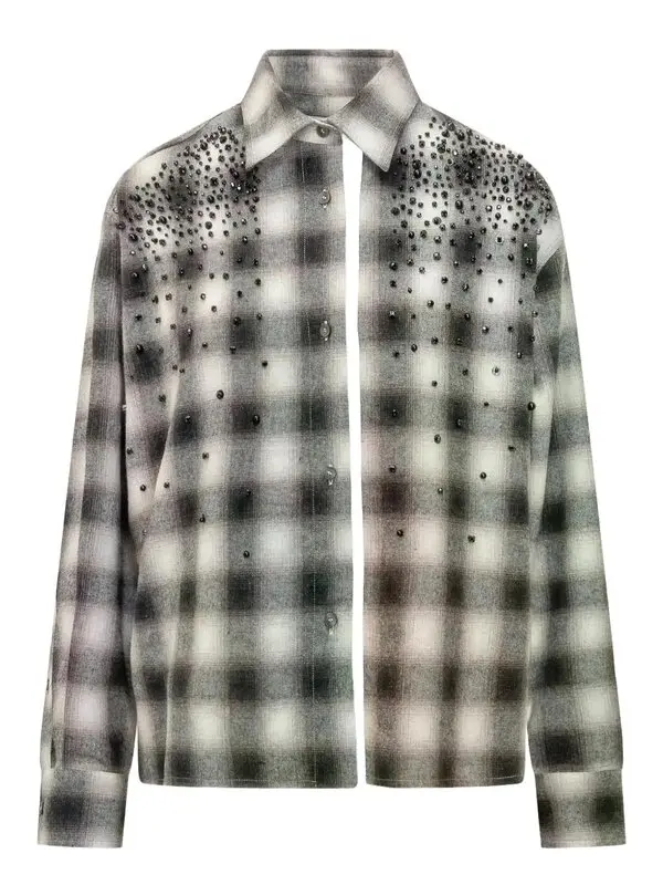 DES_PHEMMES Crystal-embellished Flannel Shirt - Neutrals