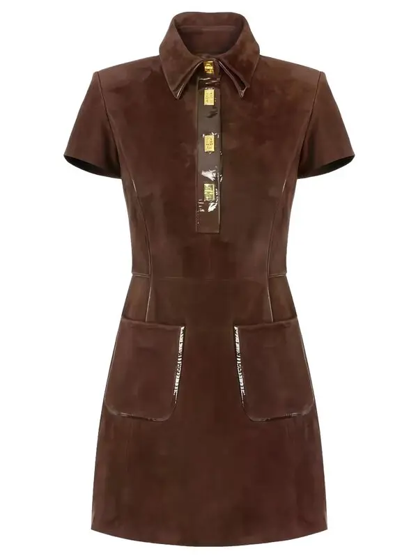 Elisabetta Franchi Turn-lock Suede Mini Dress - Brown