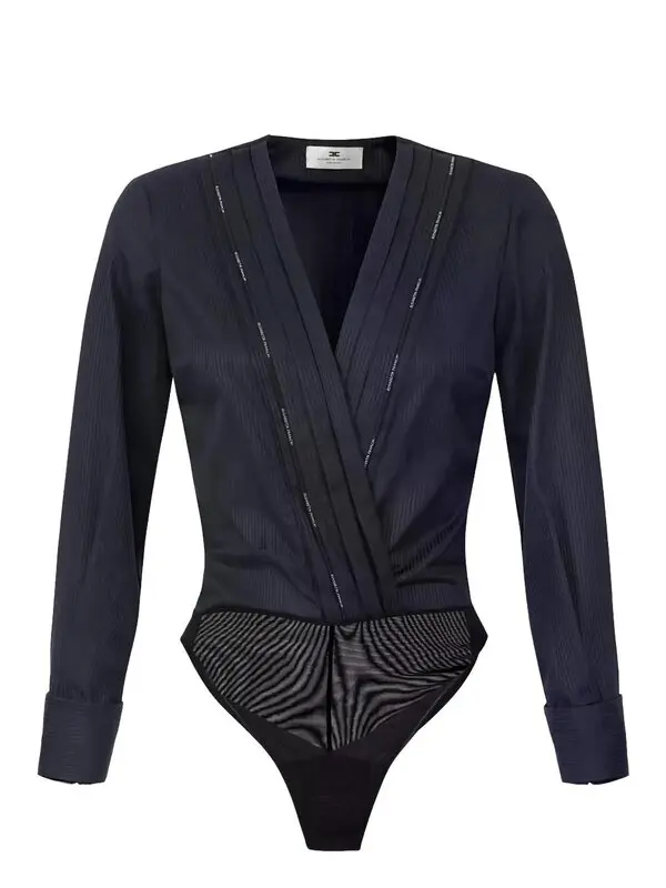 Elisabetta Franchi Tuxedo-details Logo-piping Bodysuit - Black