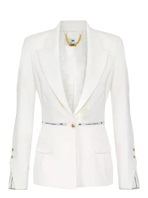 Elisabetta Franchi Logo Ribbon Crêpe Blazer - White