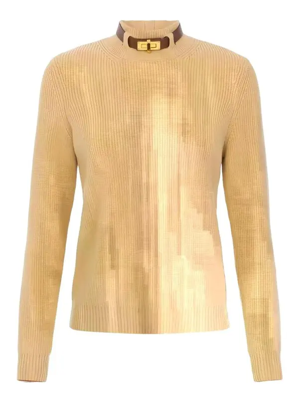 Elisabetta Franchi Jewel-strap Ribbed Knit Sweater - Neutrals