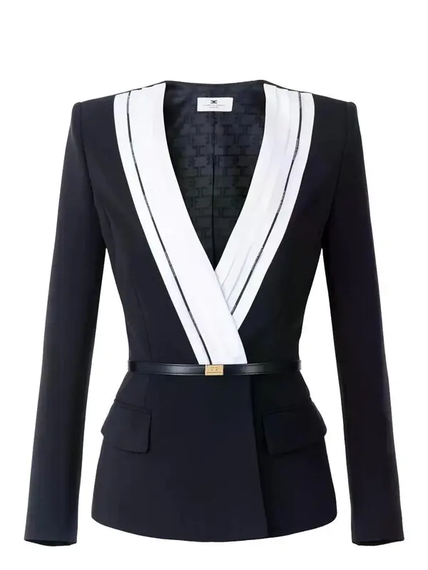 Elisabetta Franchi Pleated Logo-piping Jacket - Black