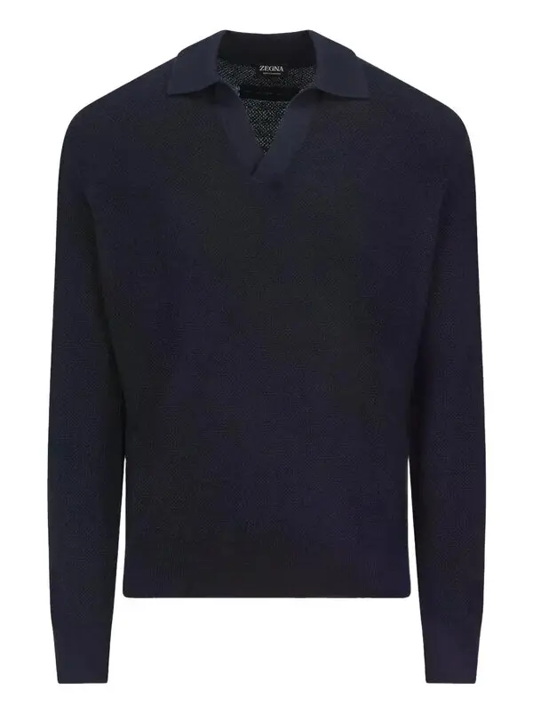 Zegna Open-collar Cashmere Polo Shirt - Blue