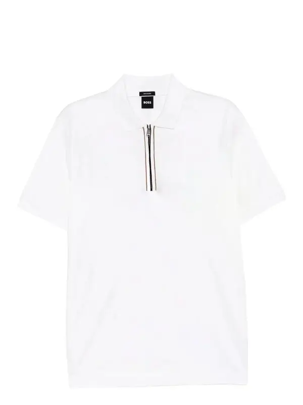 BOSS Zip-up Polo Shirt - White