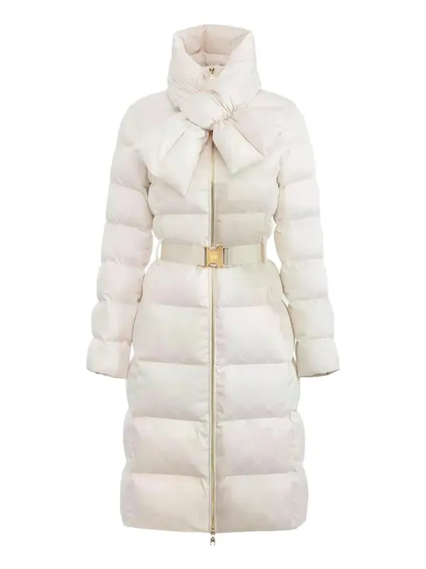 Elisabetta Franchi Jacquard Scarf-collar Down Coat - Neutrals