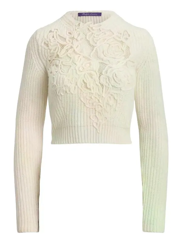 Ralph Lauren Rose-embroidered Ribbed Sweater - Neutrals