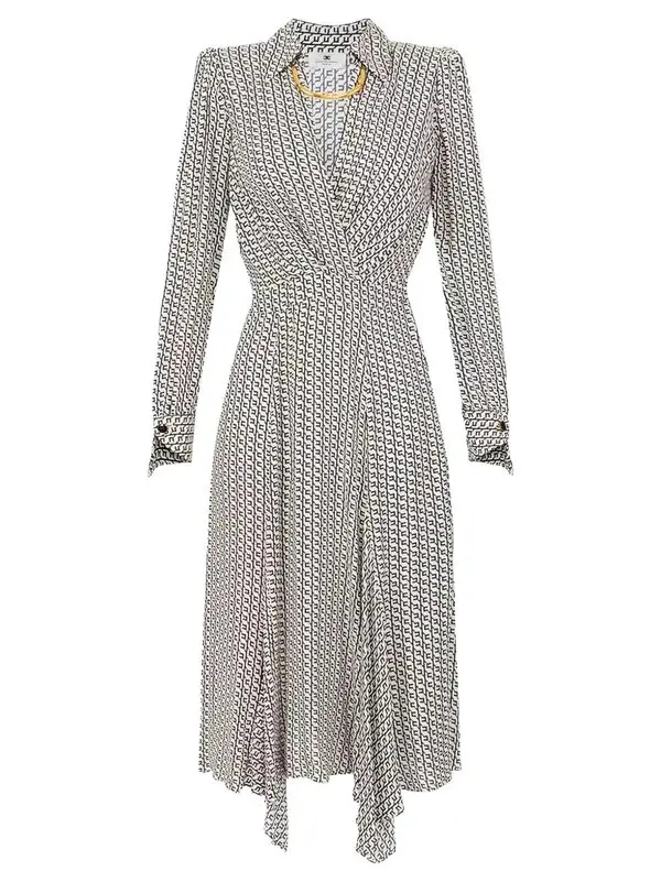 Elisabetta Franchi Geometric-print Shirt Midi Dress With Detachable Necklace - White