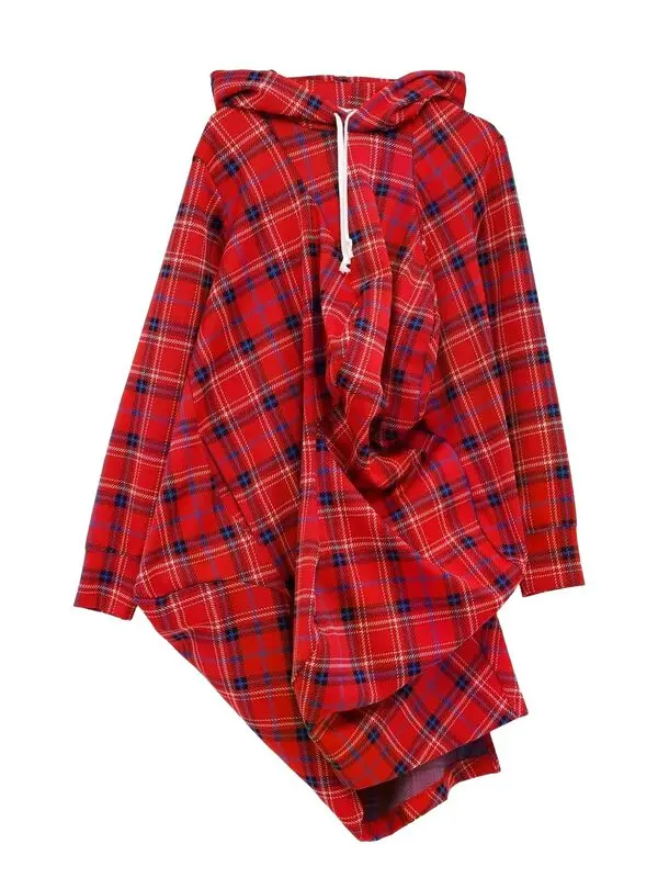 Comme Des Garçons Plaid-pattern Hoodie - Red