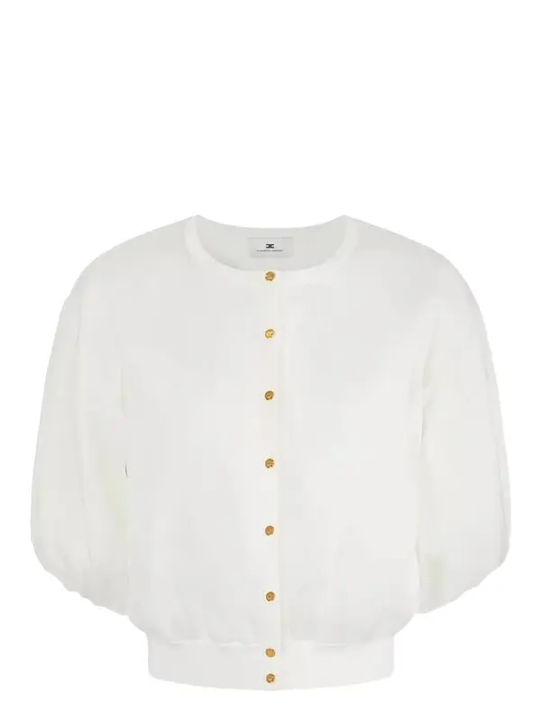 Elisabetta Franchi Puffed-sleeve Cardigan With Logo Buttons - White