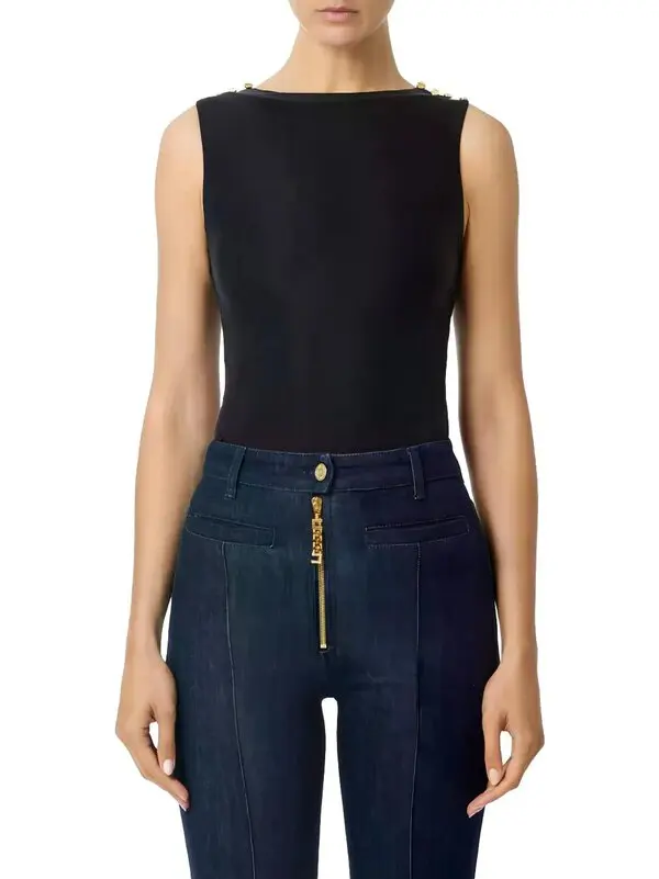 Elisabetta Franchi Ribbed Tank Top With Decorative Buttons - Black