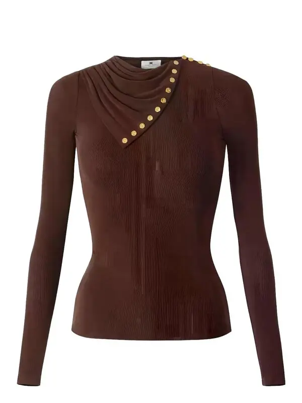 Elisabetta Franchi Draped Button Cupro Top - Brown