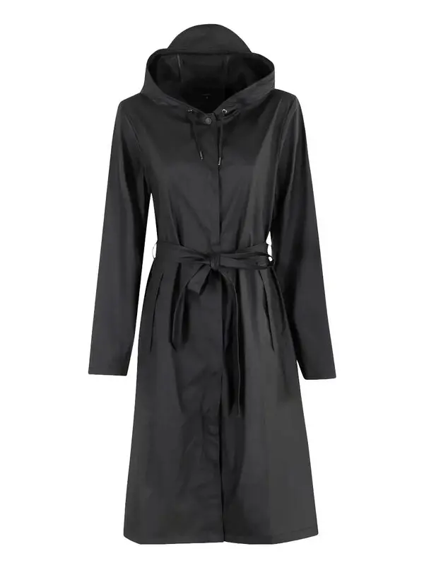 Rains Hooded Belted Raincoat - Black