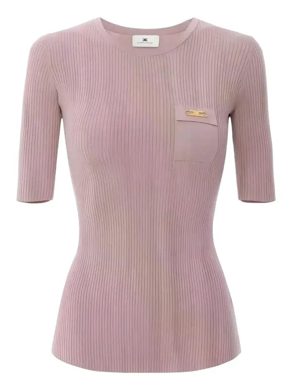 Elisabetta Franchi Ribbed Knit Top With Breast Pocket - Pink