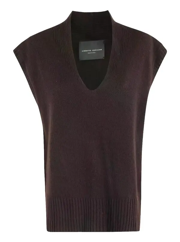 ROBERTO COLLINA Ribbed Sleeveless Top - Brown