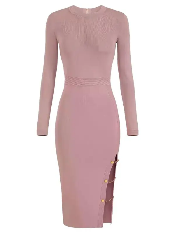 Elisabetta Franchi Ribbed-detail Midi Knit Dress - Pink