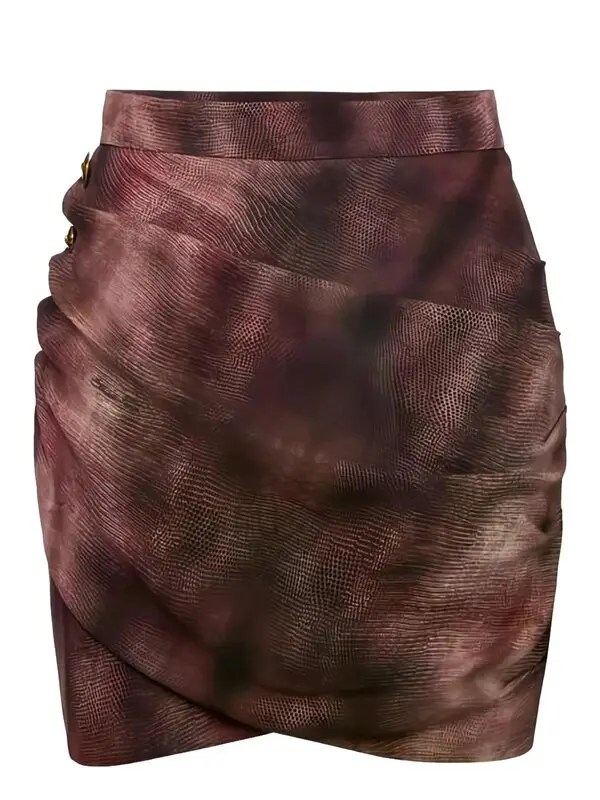 Elisabetta Franchi Draped Python-print Skirt With Jewel Buttons - Red