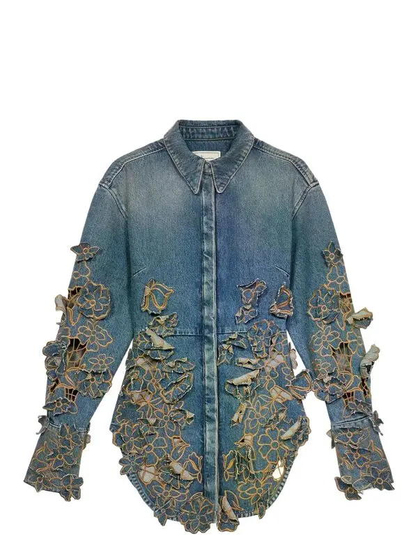 Blumarine Floral-lace Denim Shirt - Blue