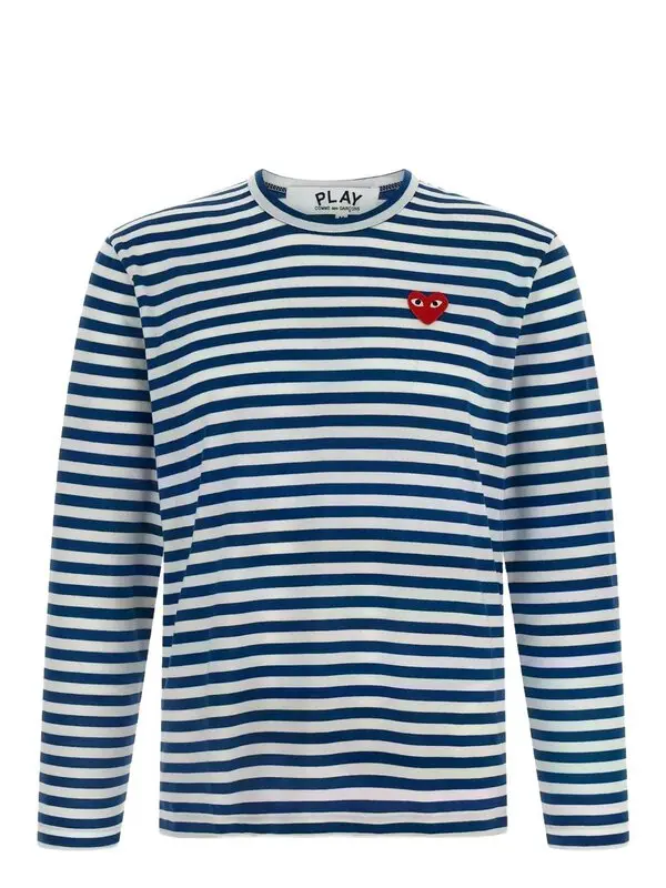 Play Comme Des Garcon Striped Logo-patch T-shirt - Blue