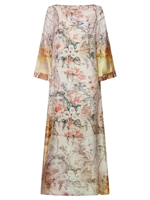 PIERRE-LOUIS MASCIA Floral Print Silk Maxi Dress - Neutrals