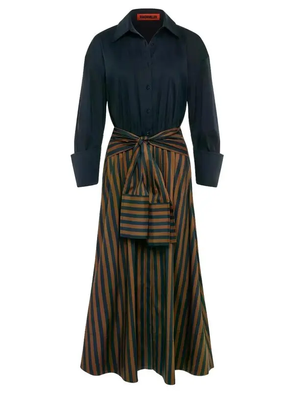 SIMONMILLER Inna Striped Poplin Maxi Dress - Black