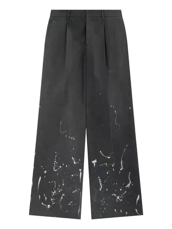 We11Done Pleated Paint-splatter Trousers - Grey