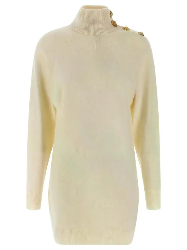Balmain High-neck Button Mini Dress - Neutrals