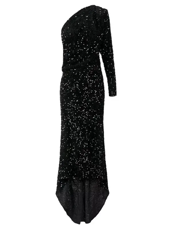 Elisabetta Franchi Sequin Asymmetrical Maxi Dress - Black