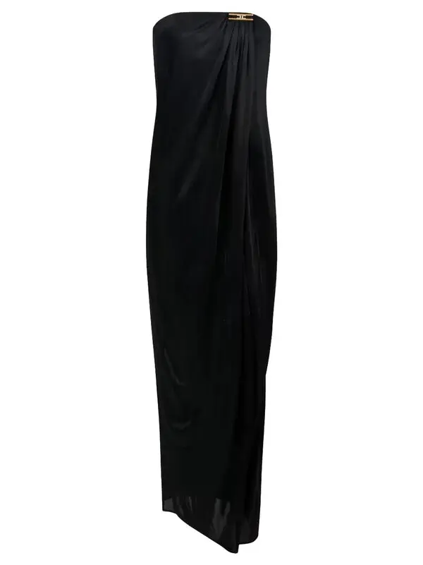 Elisabetta Franchi Bare-shoulder Maxi Dress With Logo Plaque - Black