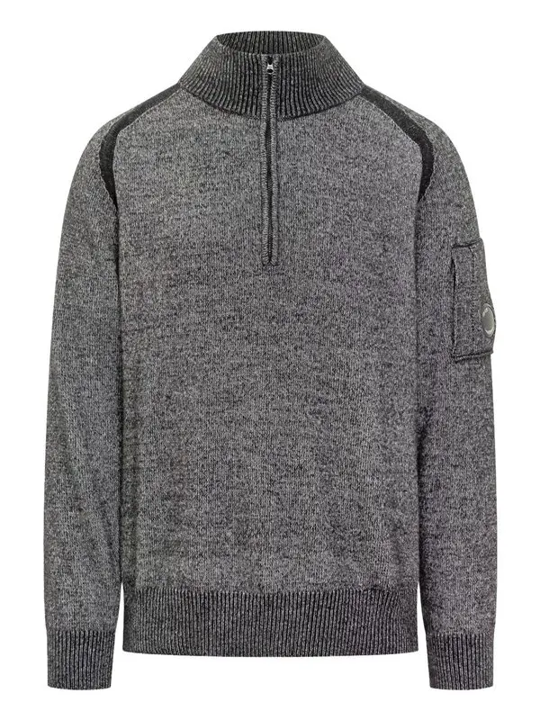 C.P. COMPANY Zip Pocket High Neck Sweater - Grey
