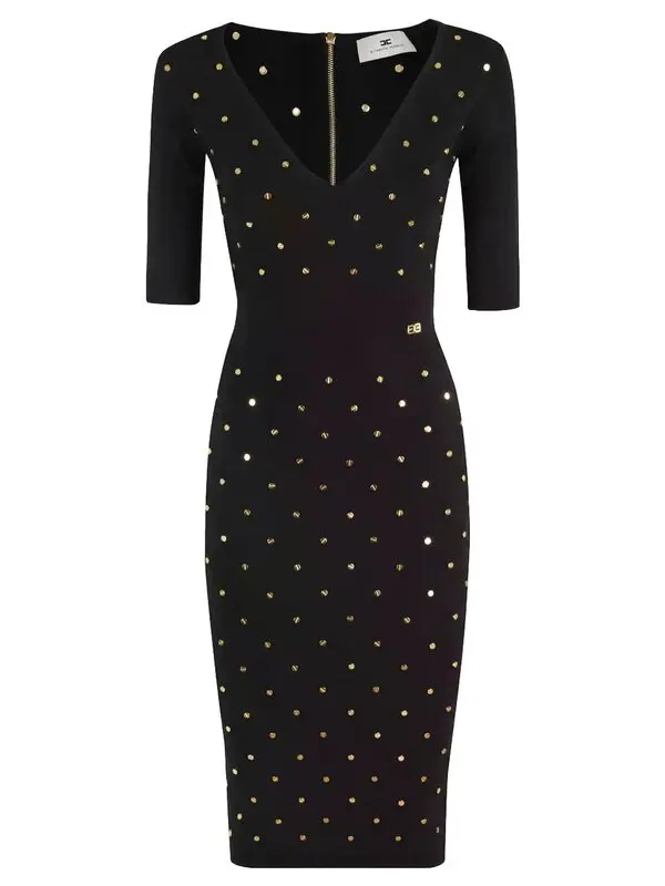 Elisabetta Franchi Studded V-neck Midi Dress - Black