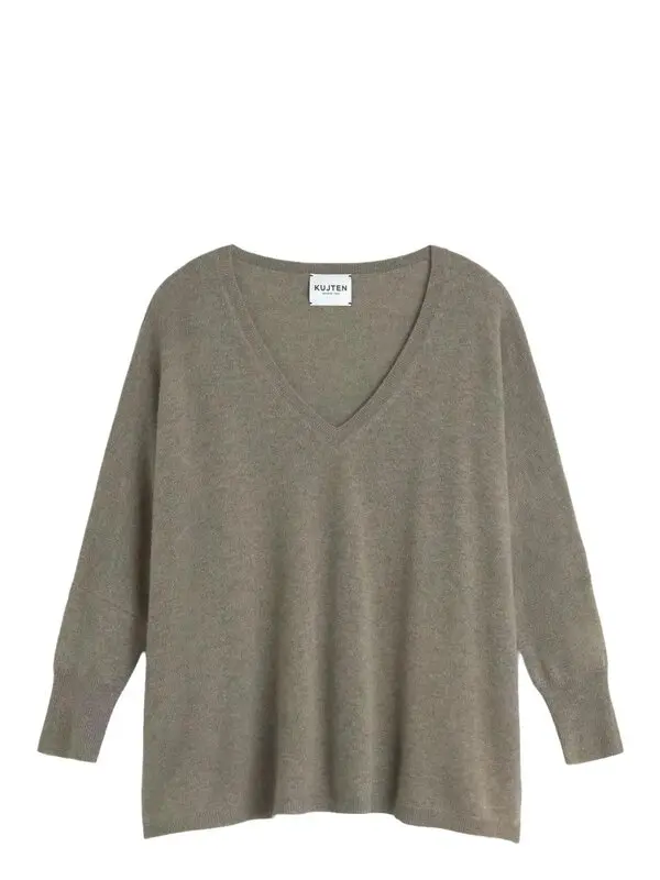 KUJTEN V-neck Long Sleeve Sweater - Grey