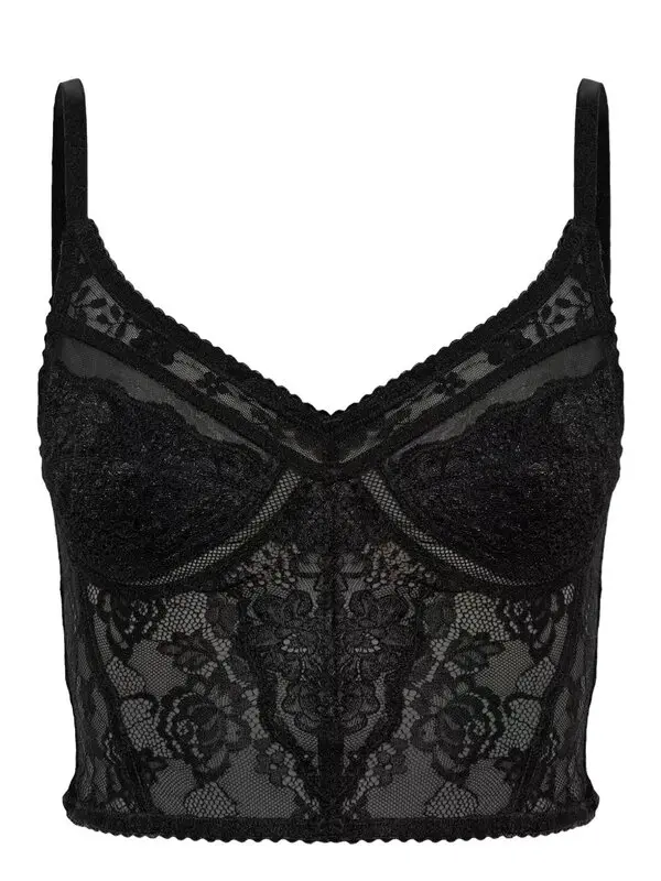SELF-PORTRAIT Lace Panel Top - Black