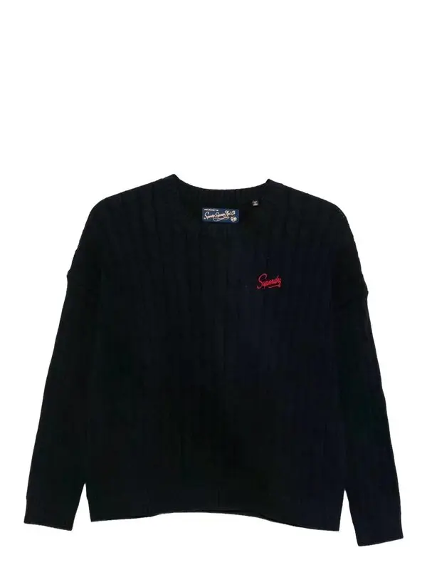 Superdry Logo-embroidered Cable-knit Sweater - Black