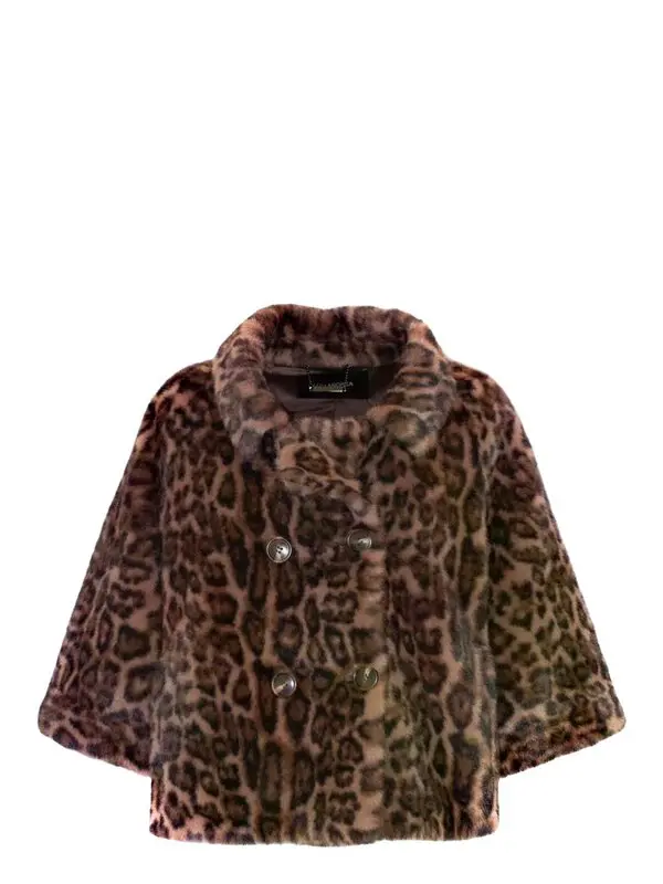 LOU ANDREA Leopard Print Double-breasted Jacket - Brown
