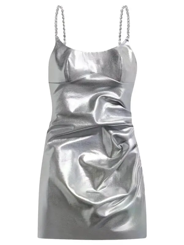 AREA Crystal-strap Metallic Mini Dress - Silver