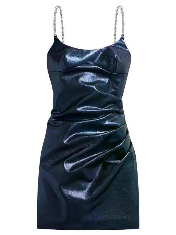 AREA Crystal-strap Metallic Mini Dress - Blue