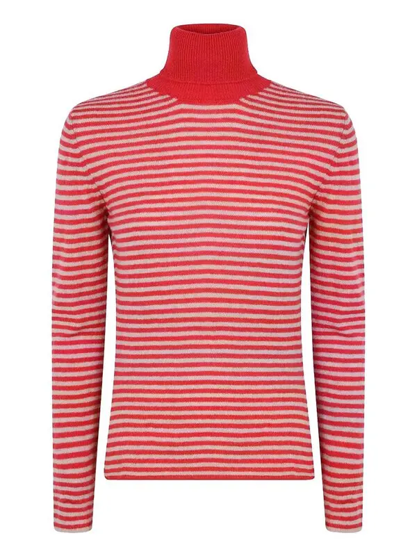 BASE Striped Roll-neck Knitwear - Red