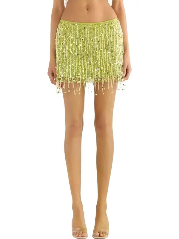 ASTA RESORT Yasmin Beaded Mini Skirt - Green