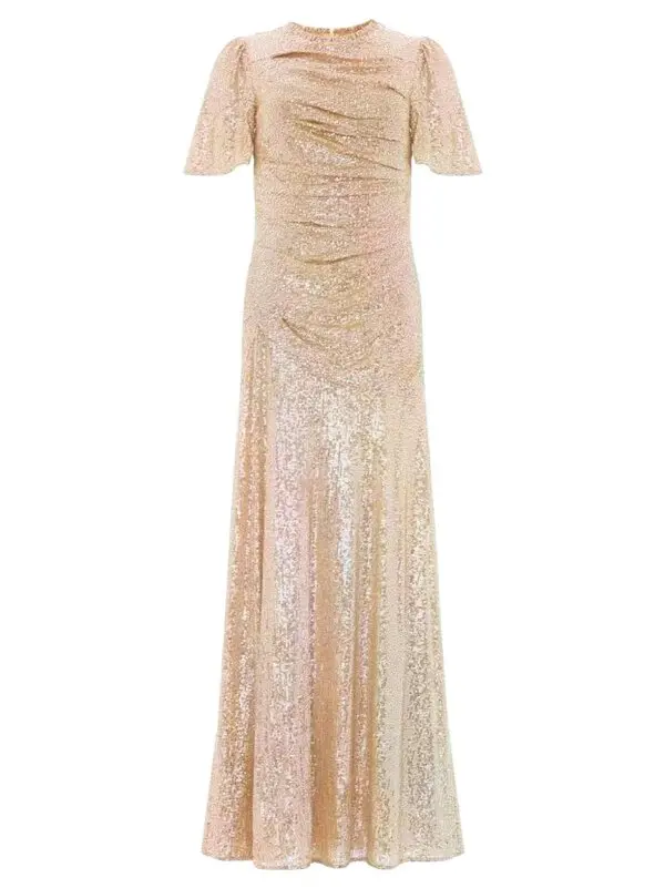 NEEDLE & THREAD Sequin-embellished Ruched Dress - Neutrals